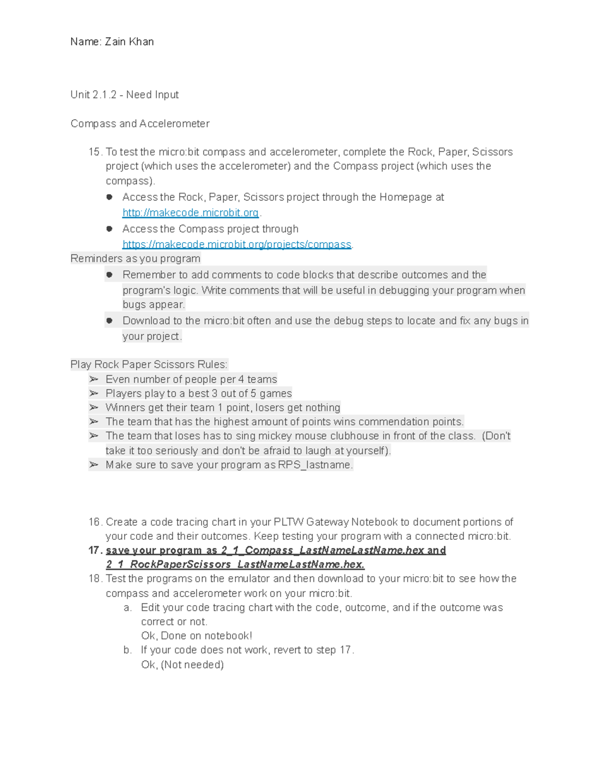 PLTW CSIM Unit 2.1.2 - Need Input - Unit 2.1 - Need Input Compass and ...
