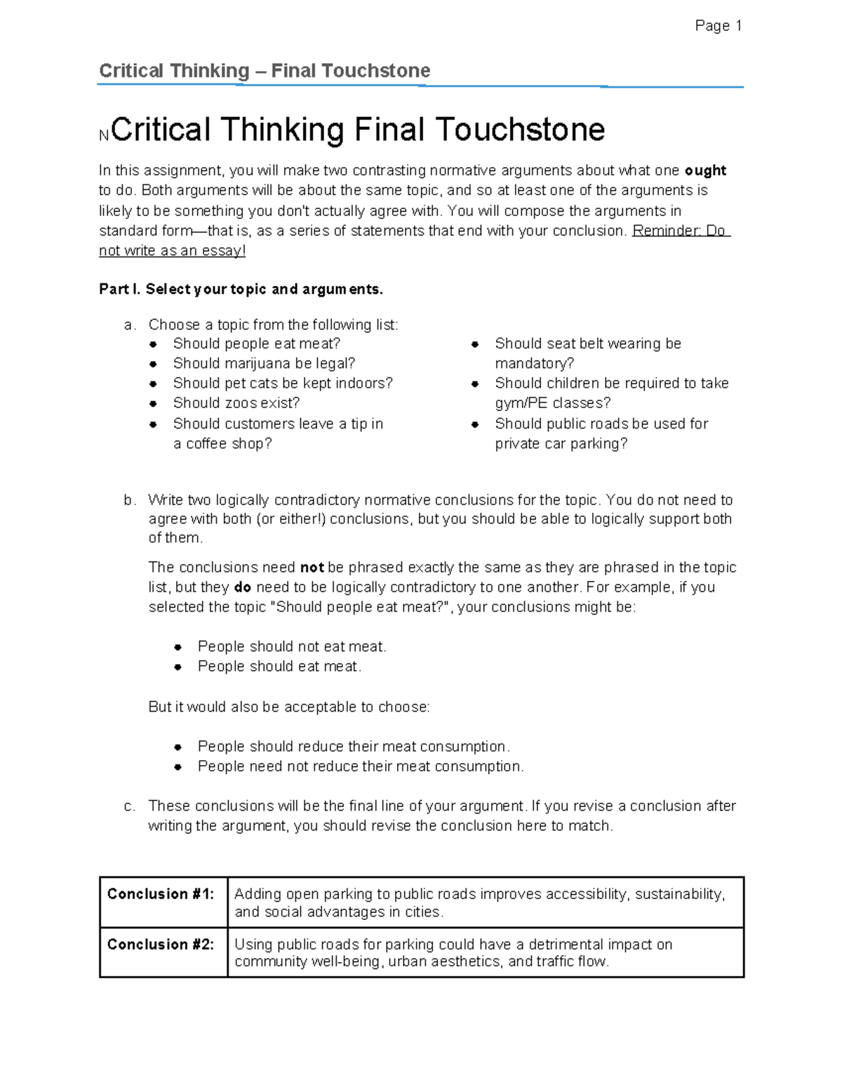 Critical Thinking Touchstone 4 - Critical Thinking – Final Touchstone NCritical Thinking Final ...