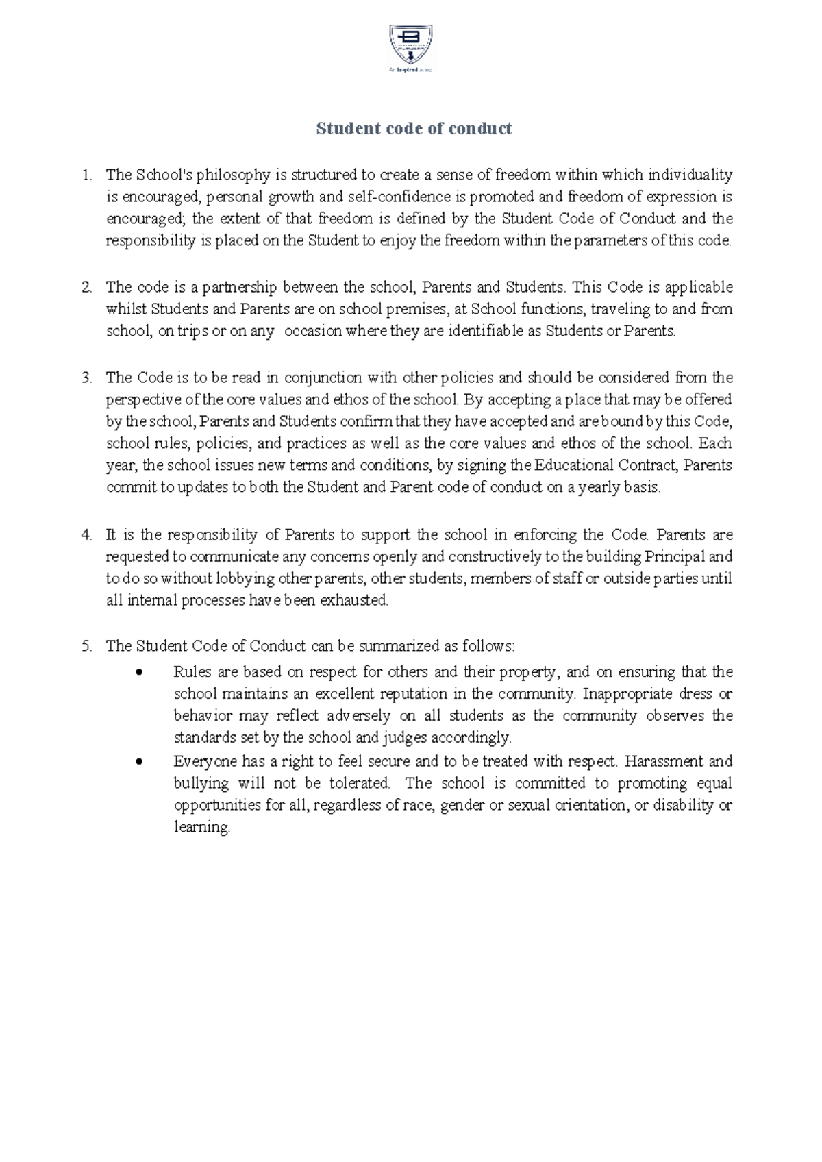 Student code of conduct - English and Spanish - Student code of conduct ...