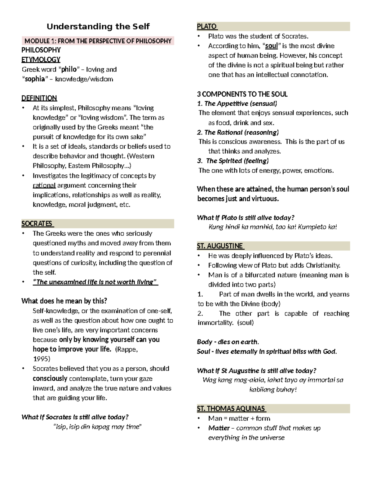 Understanding the Self - Understanding the Self MODULE 1: FROM THE PERSPECTIVE OF PHILOSOPHY ...
