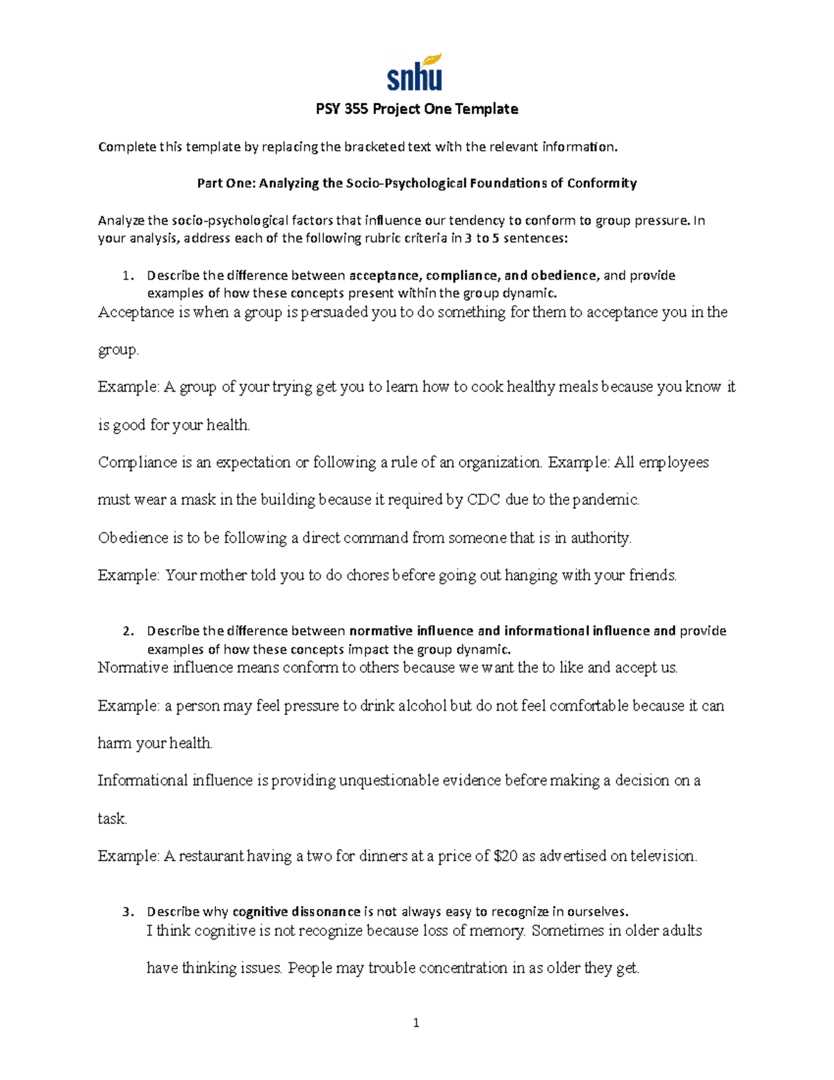 PSY 355 Project One - personality - PSY 355 Project One Template ...