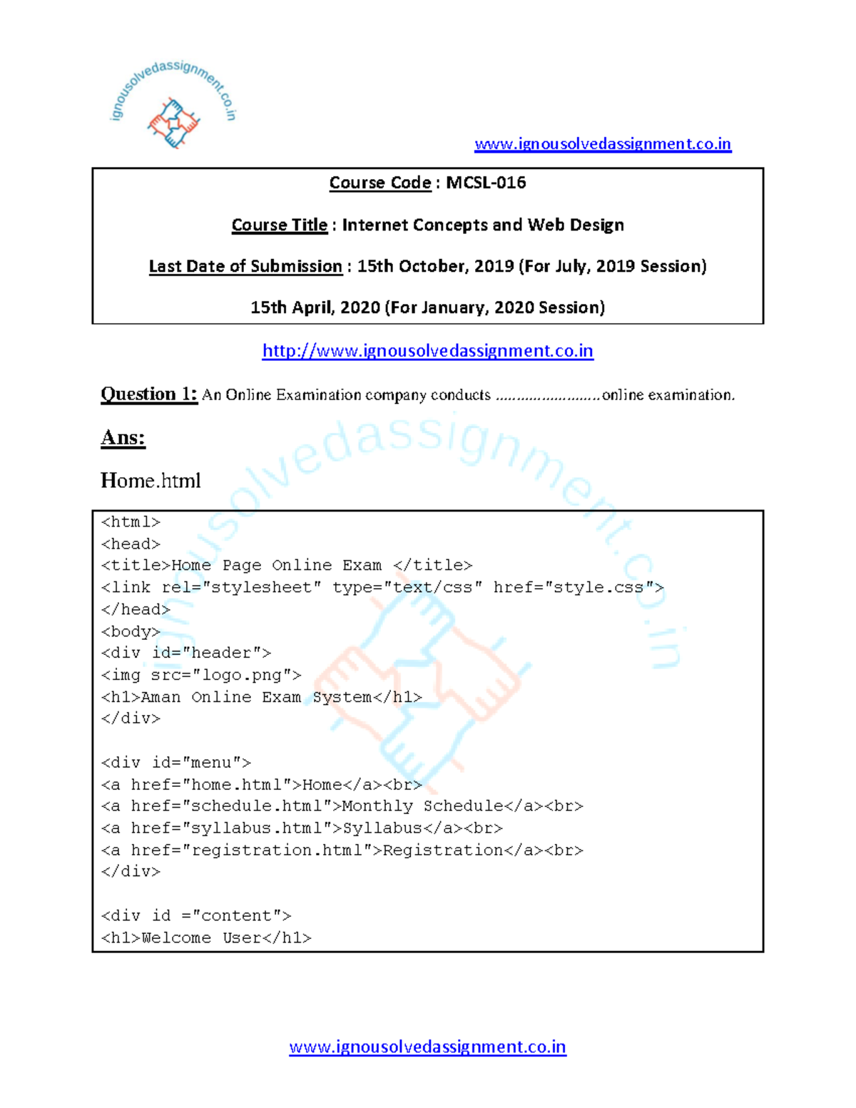 Mcsl-016 - Course on computer concepts questions set most important in ccc - Course Code : MCSL ...