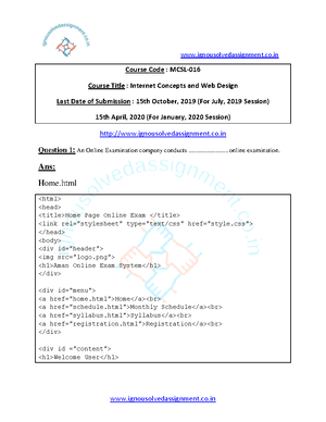 MCS-23 - Question paper - Bachelor of computer application - IGNOU ...