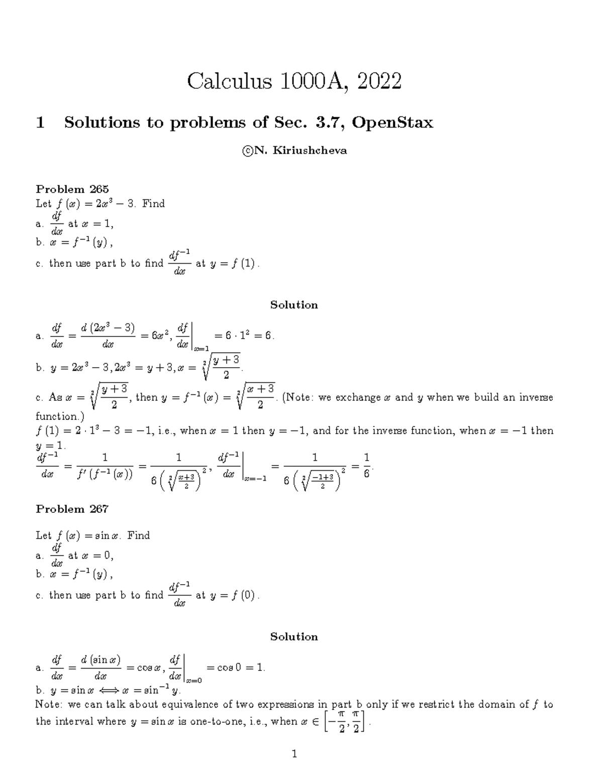 Sec3 7 problems updated - Calculus 1000A, 2022 1 Solutions to problems ...