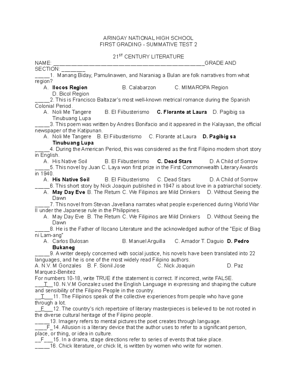 Parrocha Summative 2 21st CL - ARINGAY NATIONAL HIGH SCHOOL FIRST ...