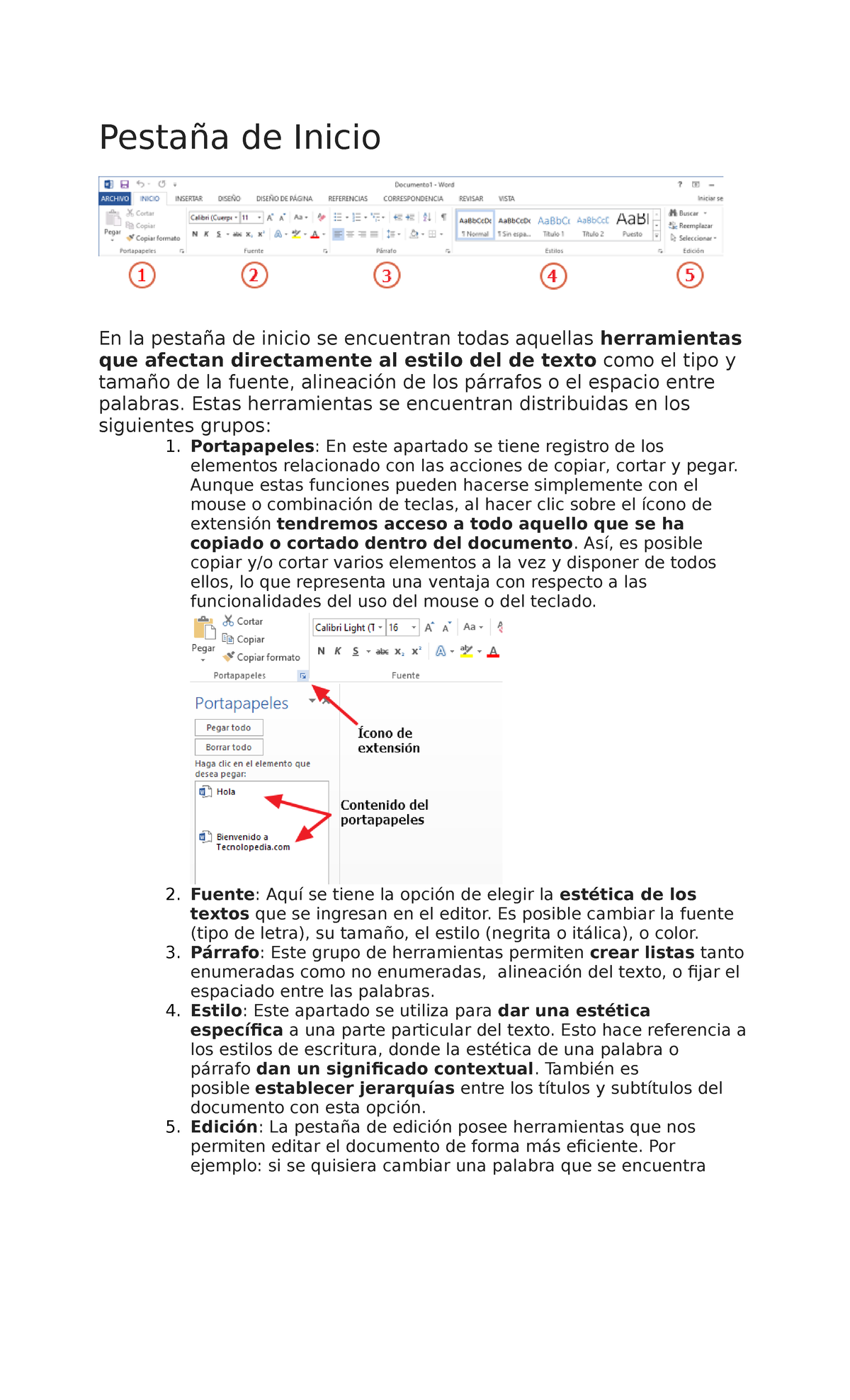 Pestaña de Inicio - programas de word para principiantes - Pestaña de ...