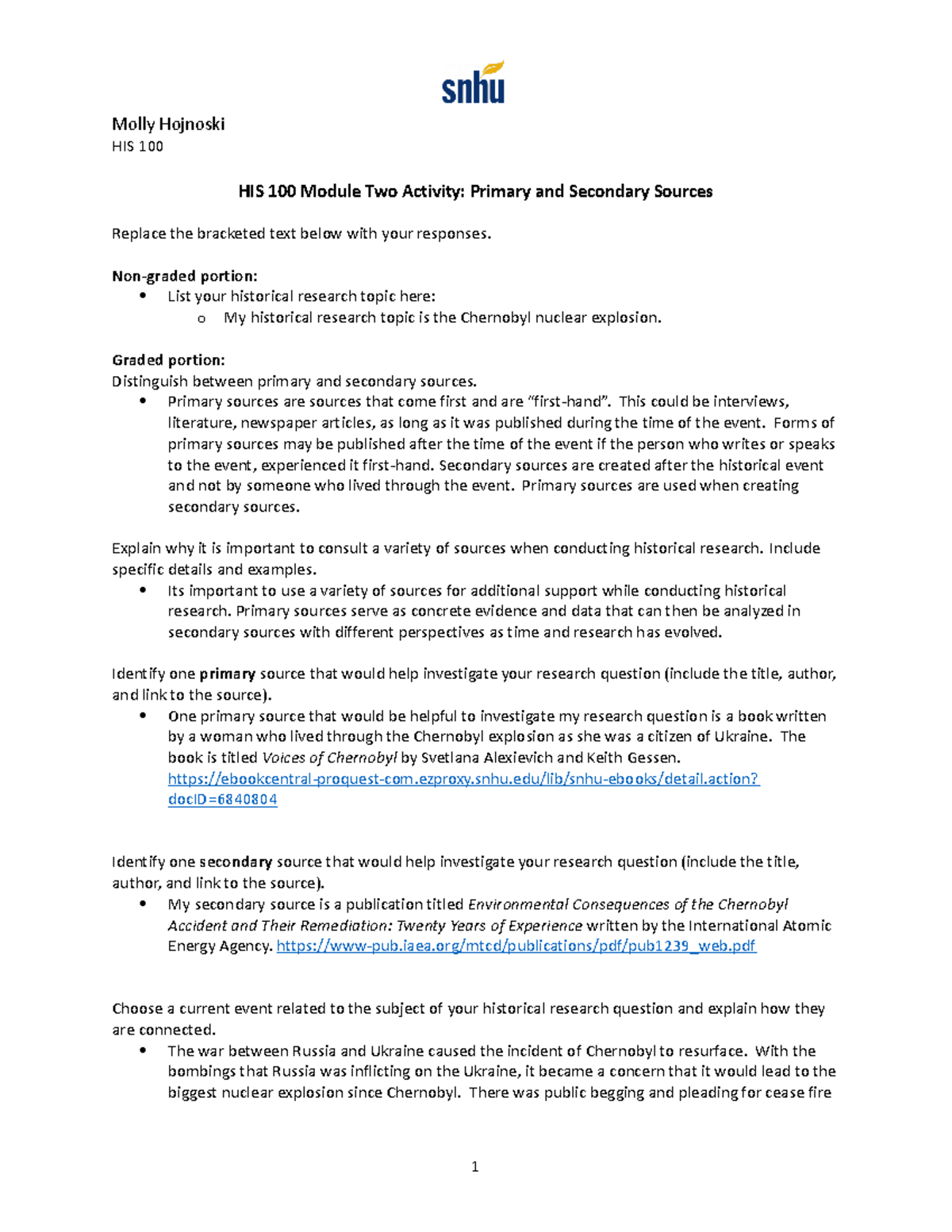HIS 100 2-2 Activity - Molly Hojnoski HIS 100 HIS 100 Module Two ...