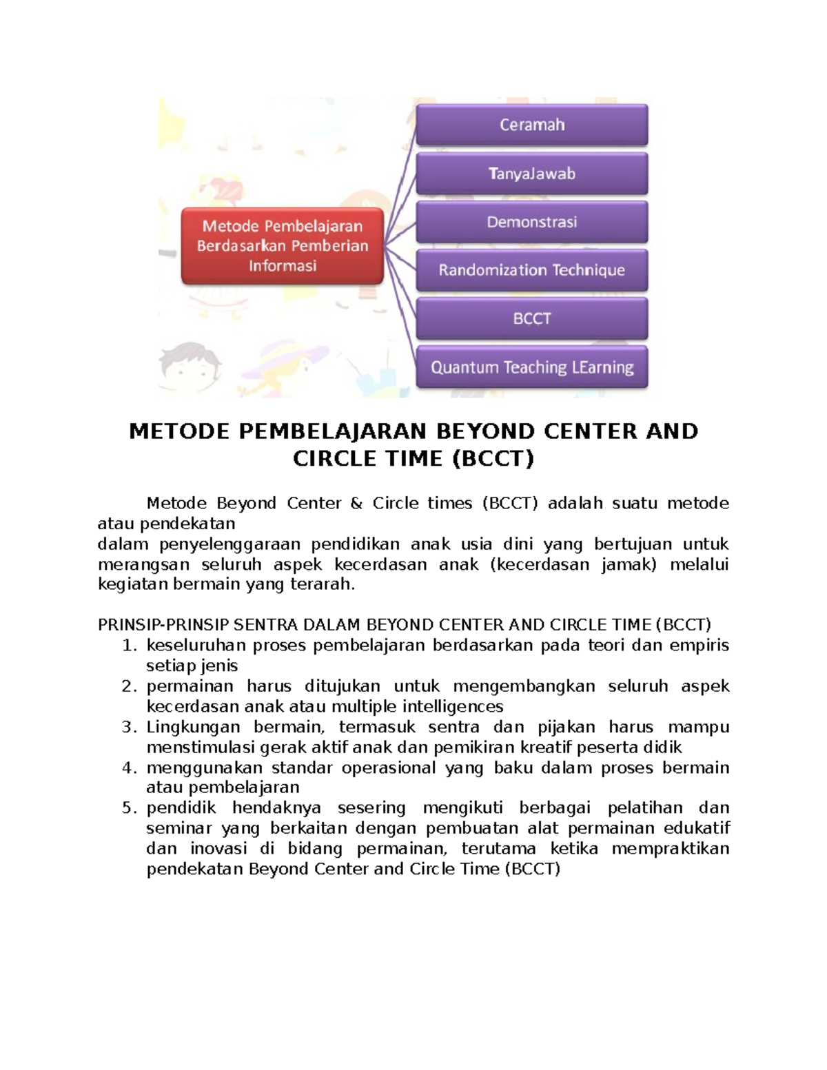 Metode Pembelajaran Beyond Center and Circle Time (BCCT) - METODE PEMBELAJARAN BEYOND CENTER AND ...