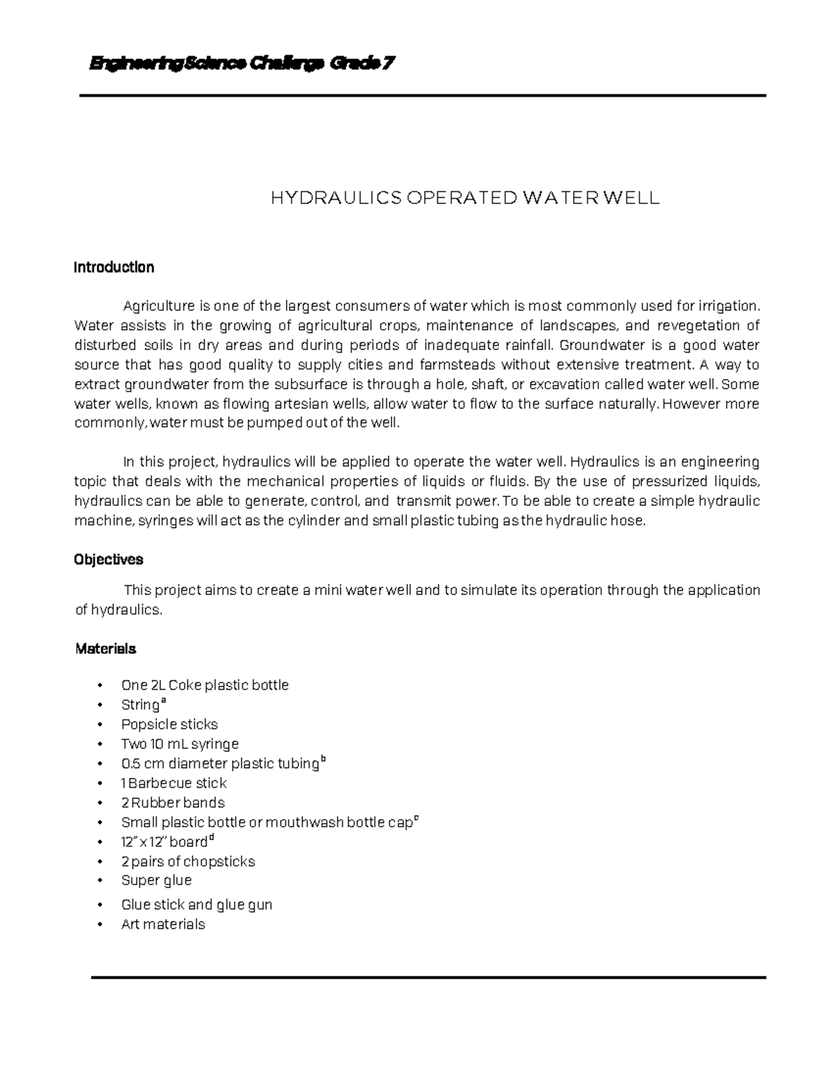 Grade 7 Engineering Science Challenge - Introduction Agriculture is one ...