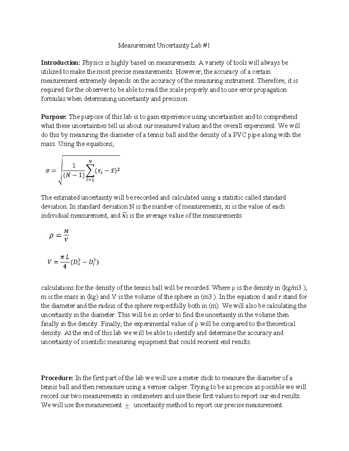 Measurement Uncertainty Lab - Measurement Uncertainty Lab Introduction ...