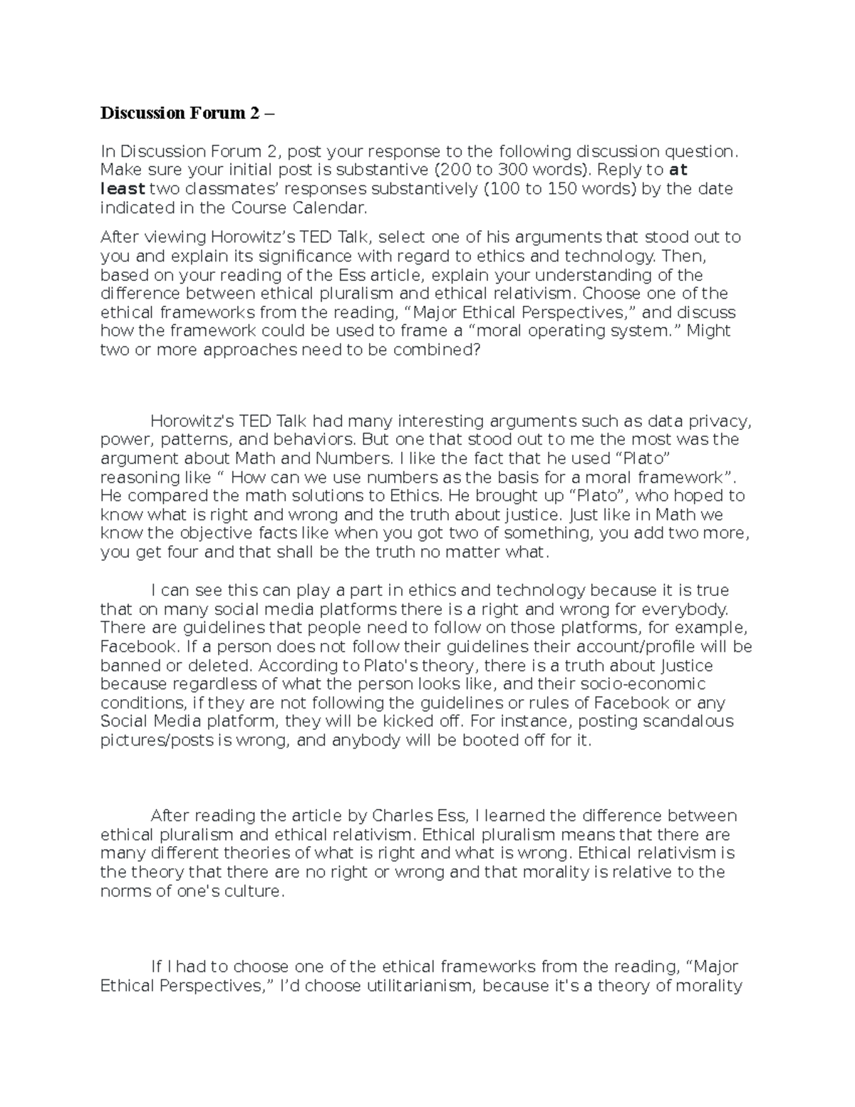 Discussion Forum 2 - ETH-230: ETHICS IN A DIGITAL AGE Module 2 ...