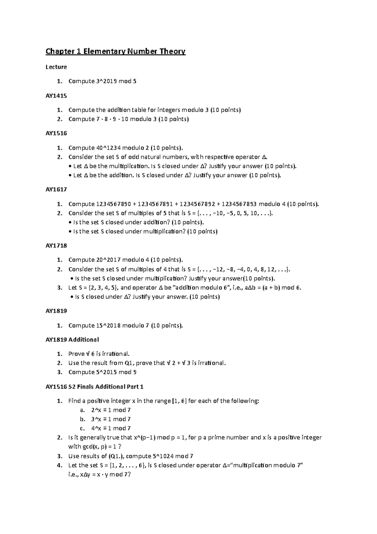 Exam December 2019, questions - Chapter 1 Elementary Number Theory ...