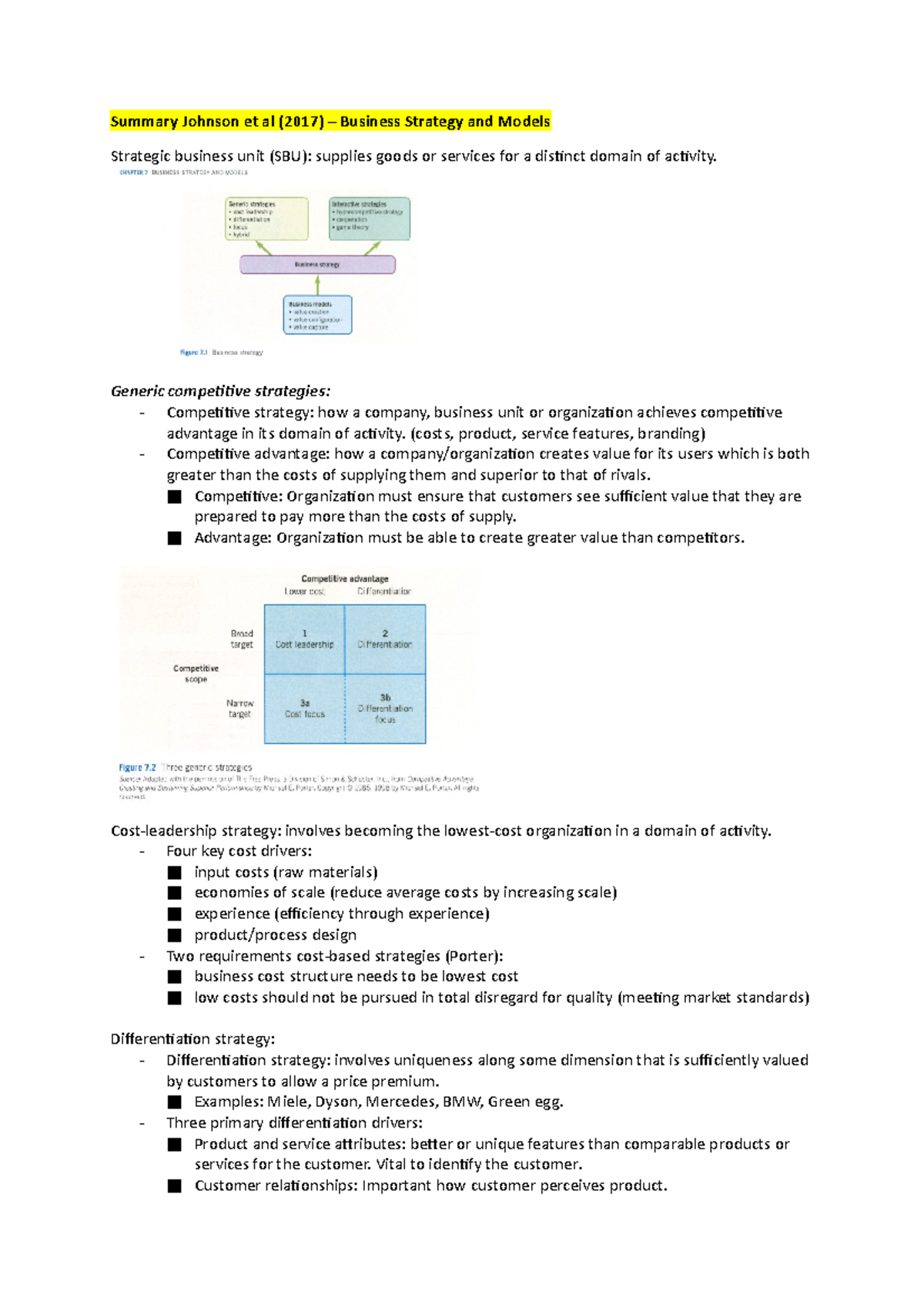 G&S Summary article Johnson et al. (2017 ) - Business strategy and ...