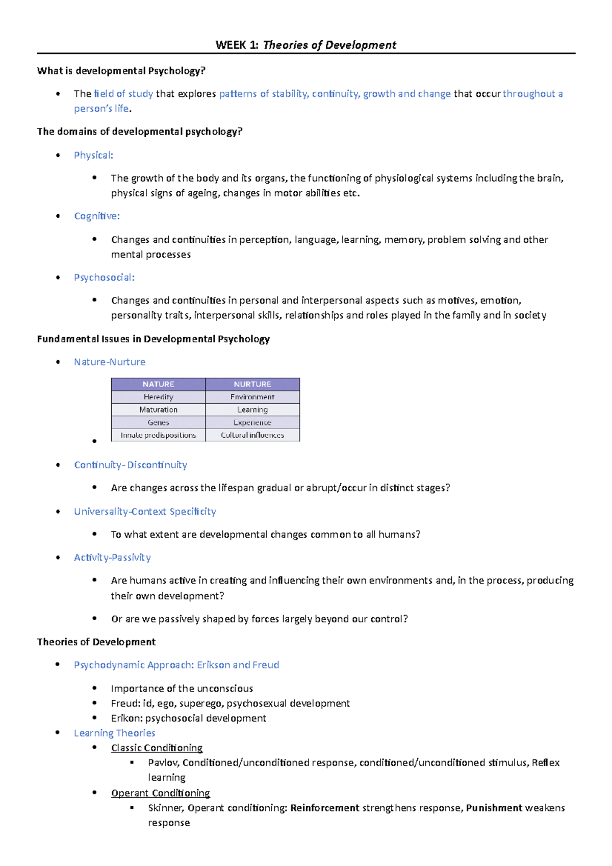 Study Notes - WEEK 1: Theories of Development What is developmental ...