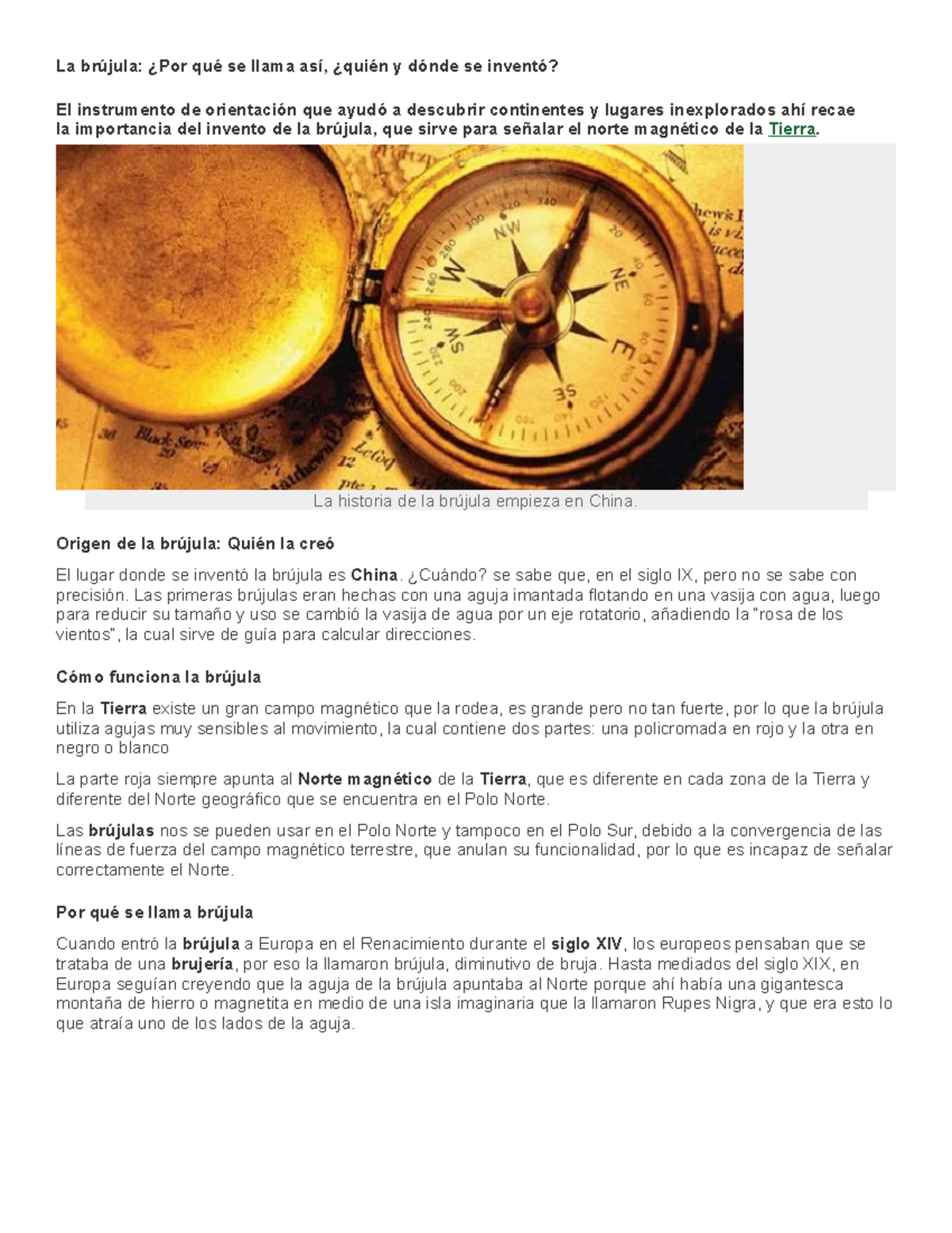 La brújula - Descripcion y apliacacion de la Brujula - La brújula: ¿Por qué se llama así, ¿quién ...
