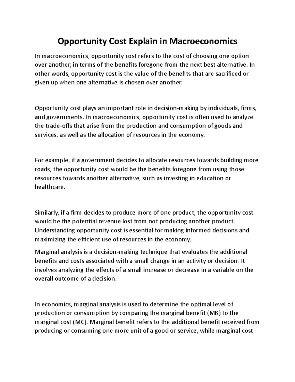 Opportunity Cost Explain in Macroeconomics - In other words ...