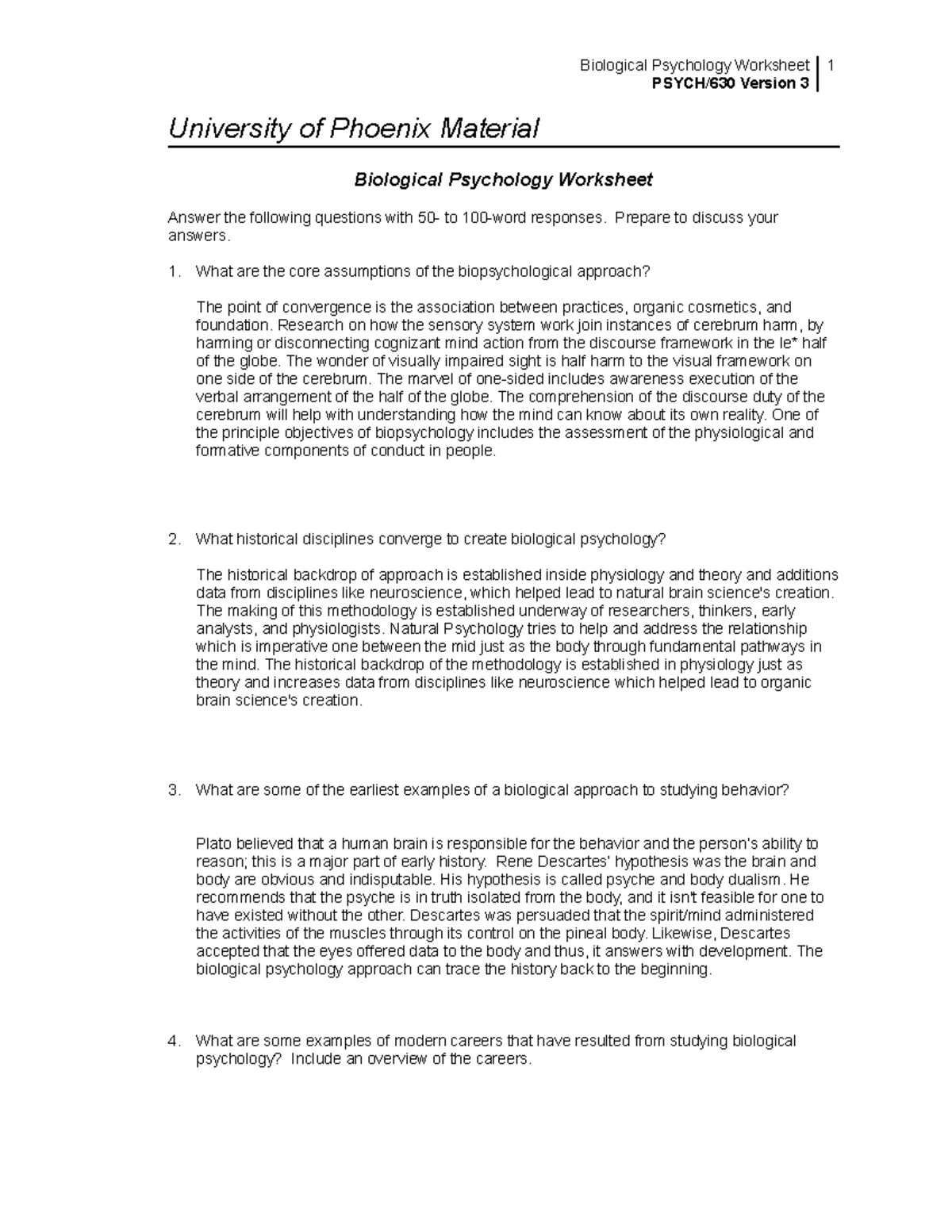 PSYCH 630 r3 Neurological Psych Worksheet - Biological Psychology ...
