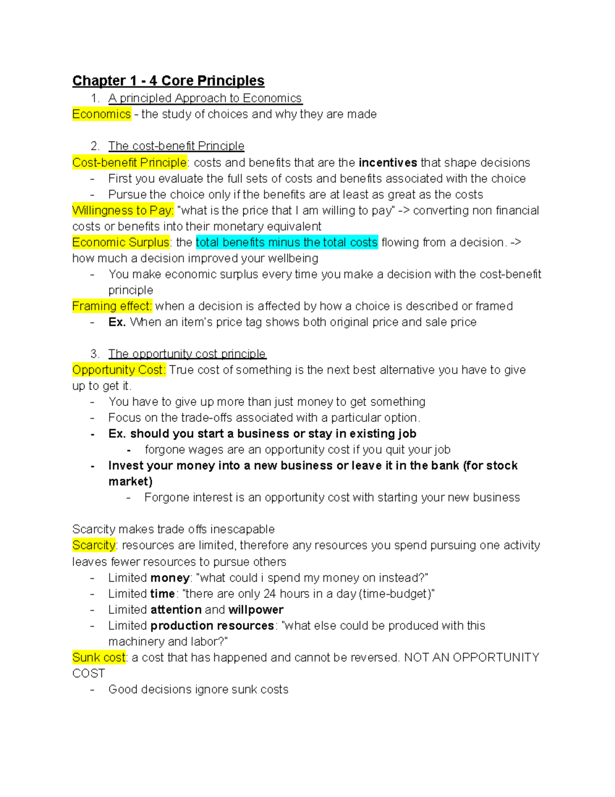 Econ Notes - Chapter 1 - 4 Core Principles A principled Approach to ...