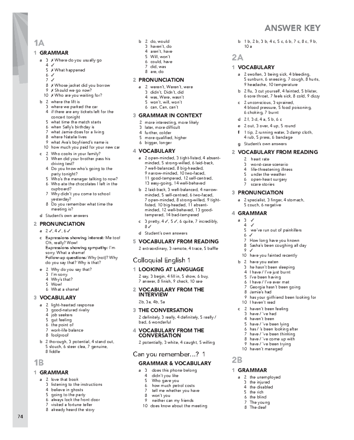 English File 4th ed Upper Intermediate Workbook Keys - 1A 1 GRAMMAR a 3 ...