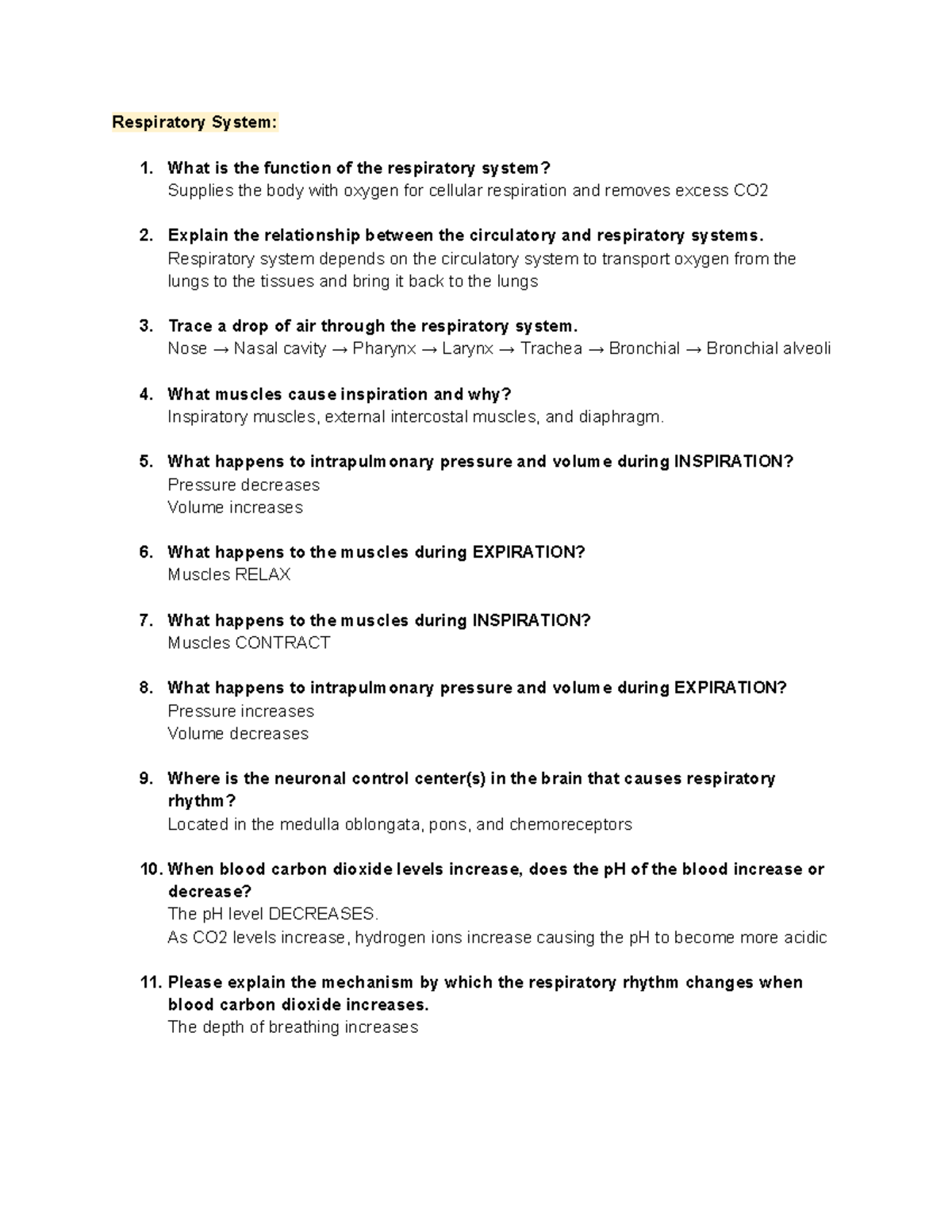 General Biology II Respiratory System lab Part 1 - Respiratory System ...