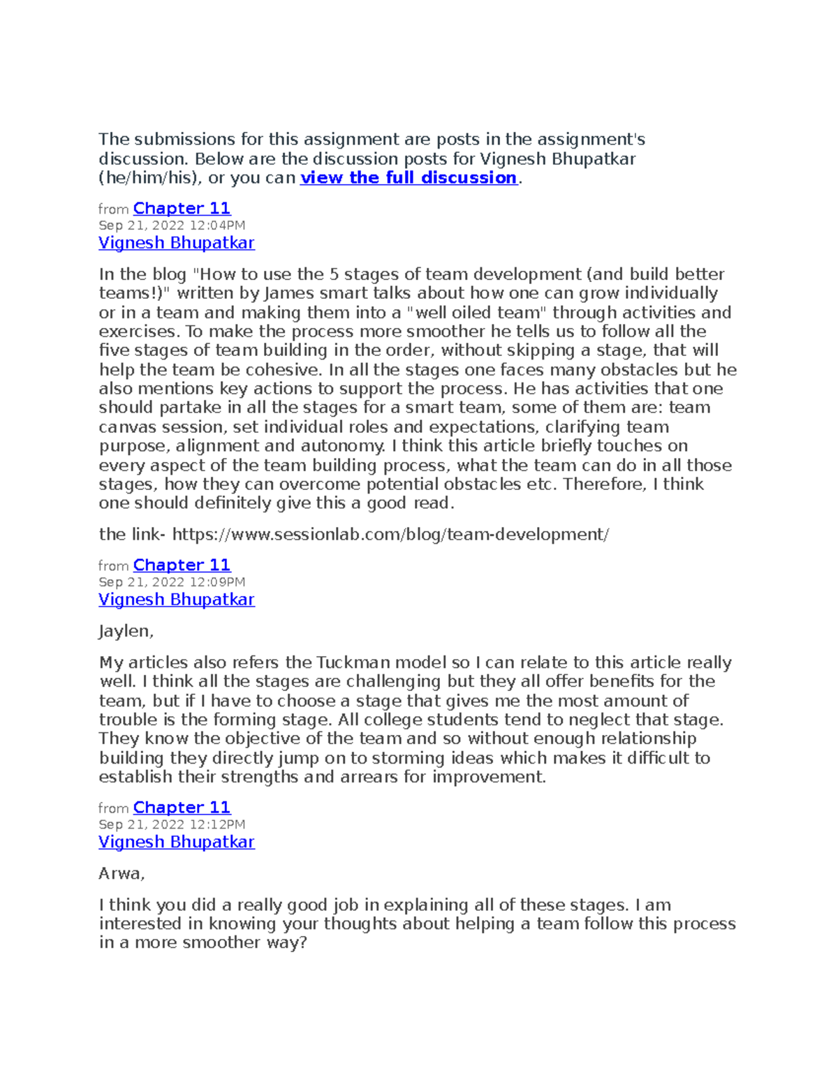 Chapter 11 - Important course assignments - The submissions for this ...