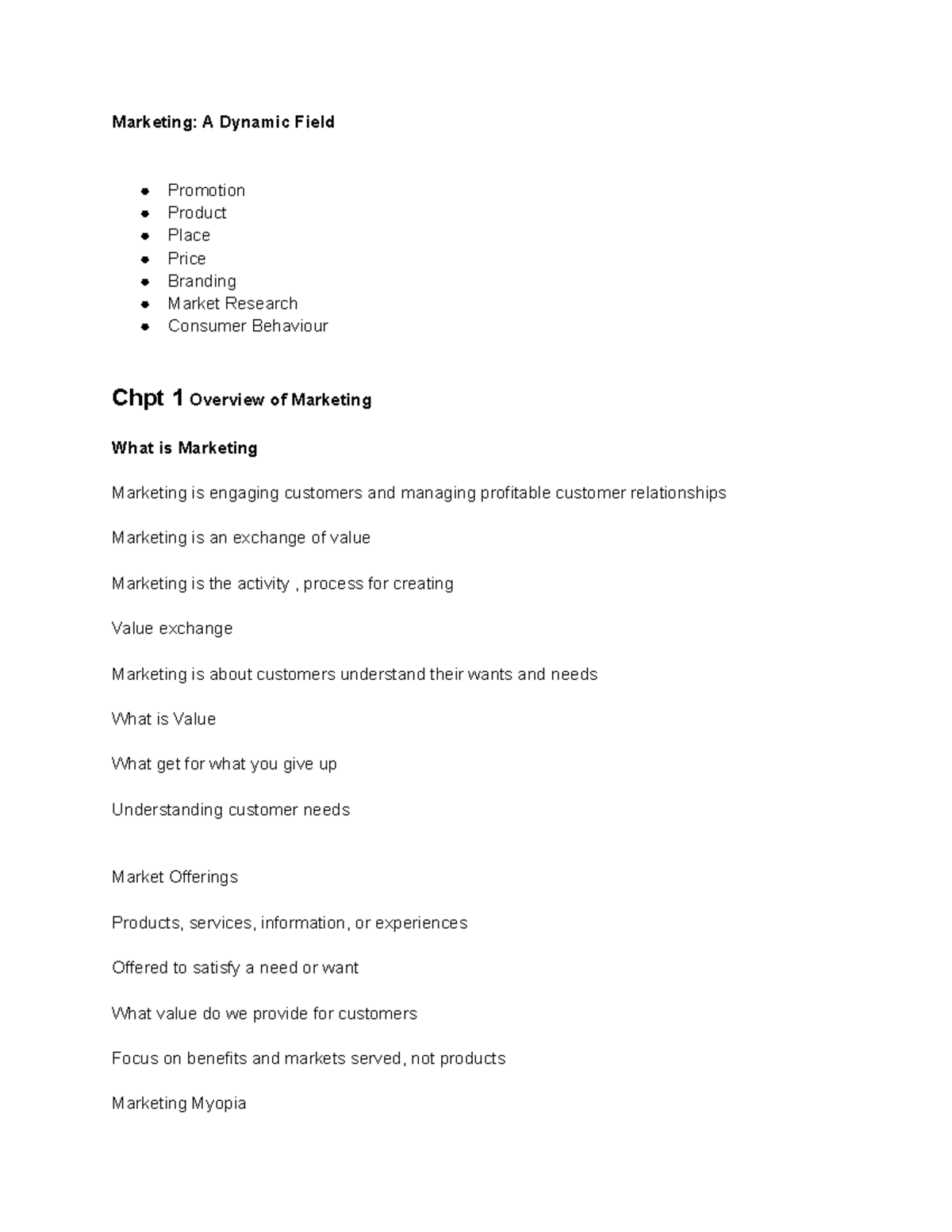 Lesson 1 Marketing - Marketing: A Dynamic Field Promotion ProductPlace ...