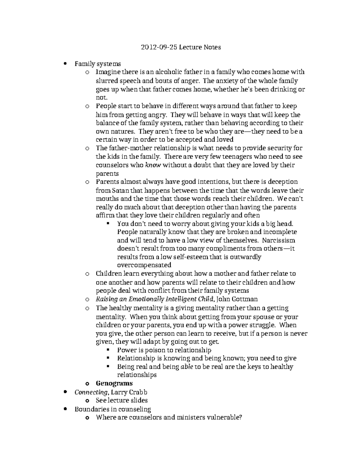 2012-09-25 Lecture Notes - 2012-09-25 Lecture Notes Family systems o ...