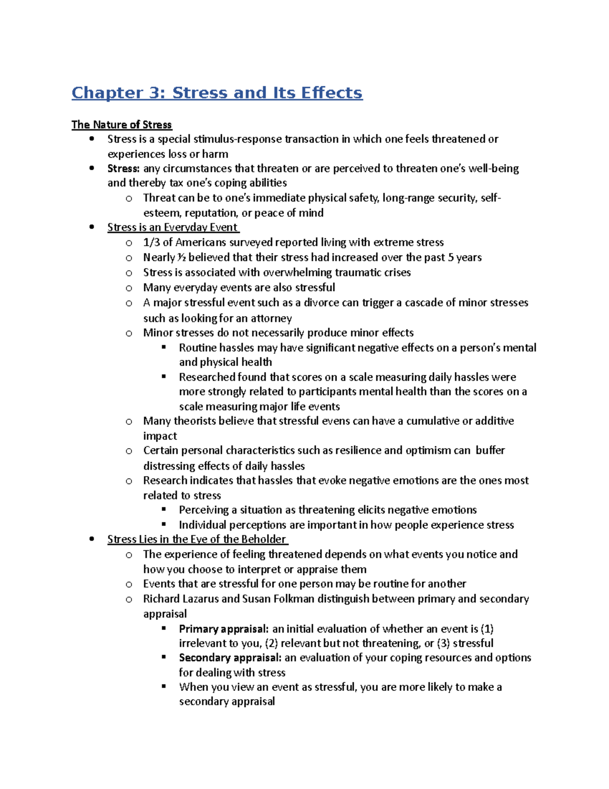 Chapter 3 reading - stress and effects - Chapter 3: Stress and Its ...