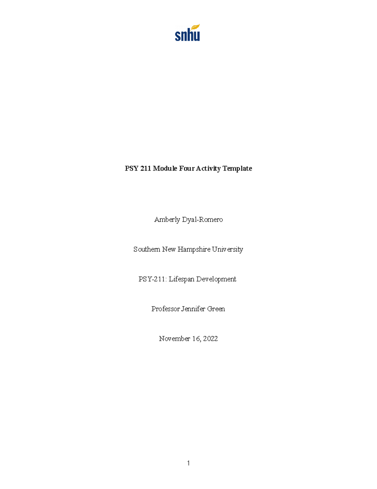 PSY 211 Module Four Activity Template - PSY 211 Module Four Activity ...