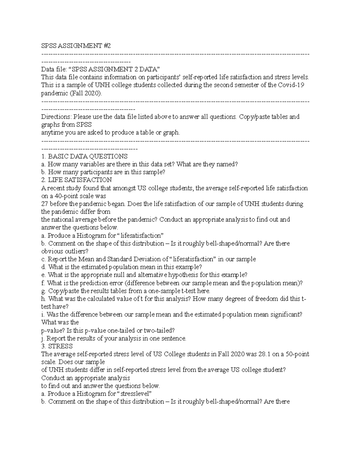 SPSS Assignment #2 - jollie wormwood - SPSS ASSIGNMENT - Data file: “SPSS ASSIGNMENT 2 DATA ...