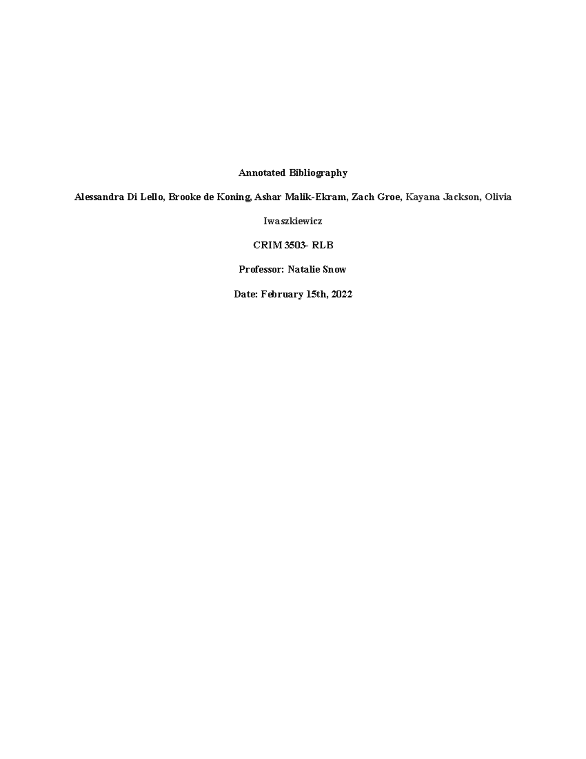 Annotated Bibliography Assignment-2 - Annotated Bibliography Alessandra ...