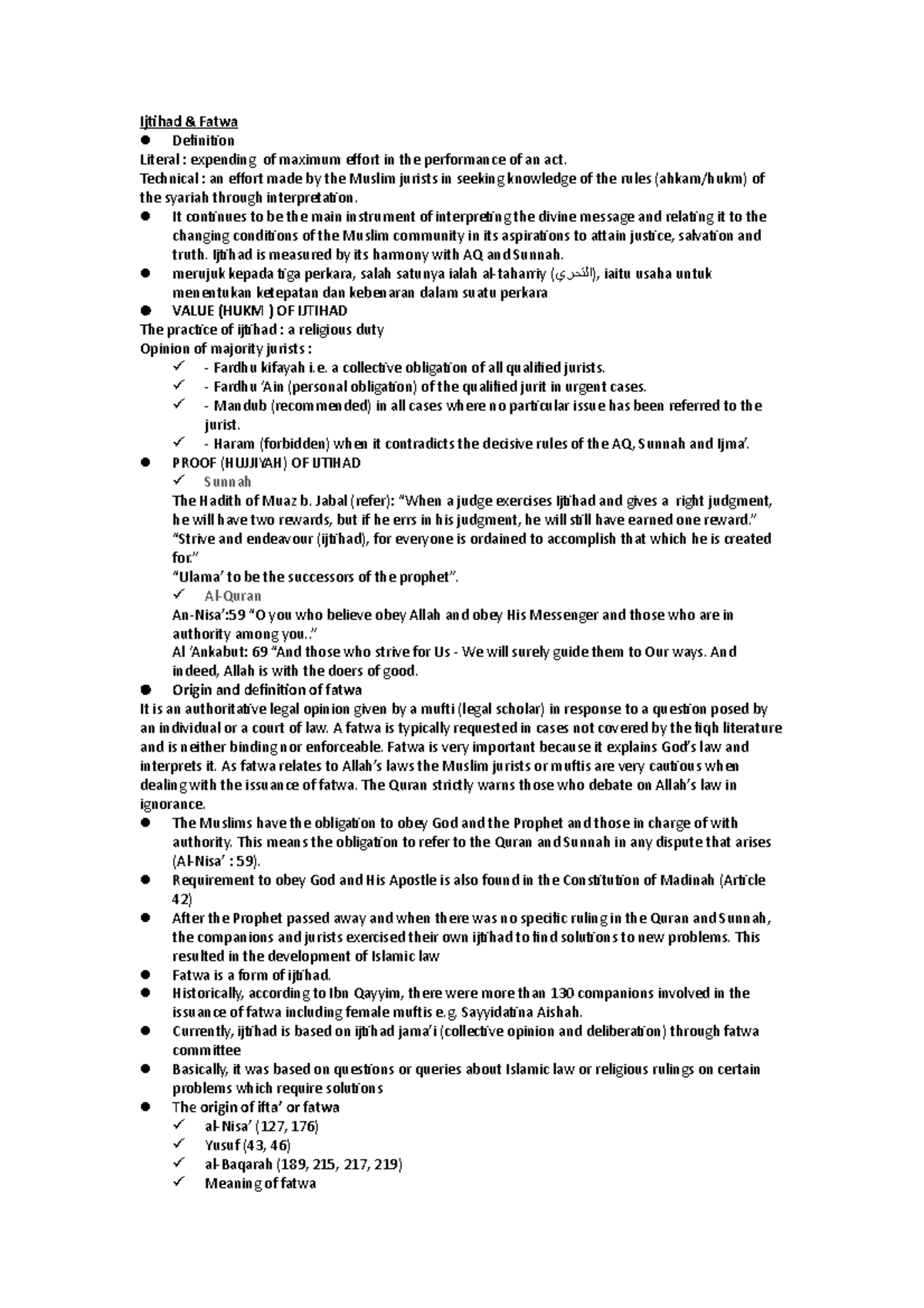 Islamic Law I Student Notes Ijtihad & fatwa - Ijtihad & Fatwa ...