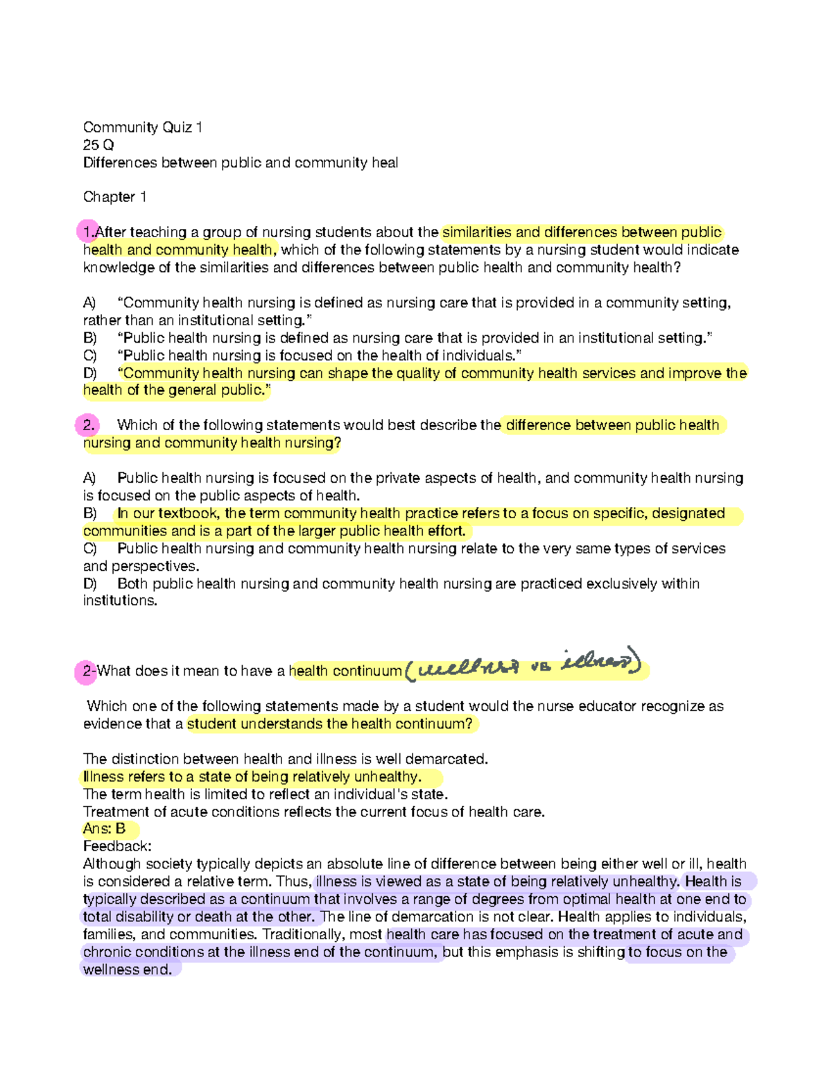 Quiz 1 or 2 community (1) - Community Quiz 1 25 Q Differences between ...