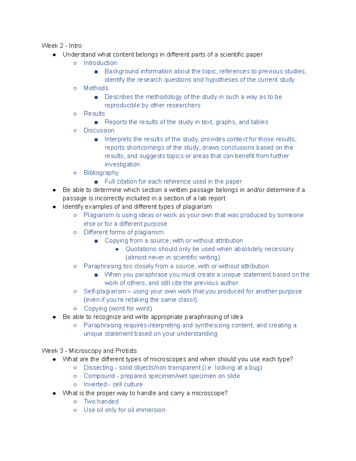 Lab Ex 1 Study Guide - Week 2 - Intro Understand what content belongs ...