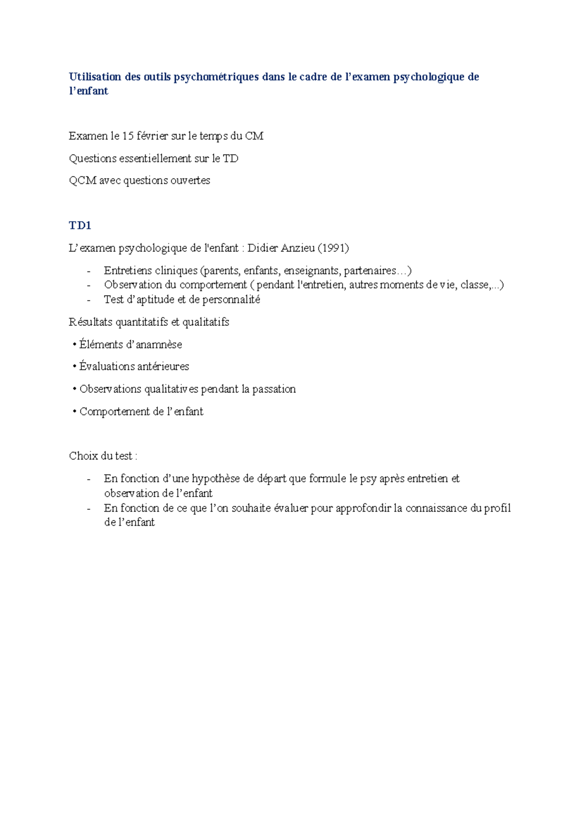 TD de Psychométrie - Utilisation des outils psychométriques dans le ...