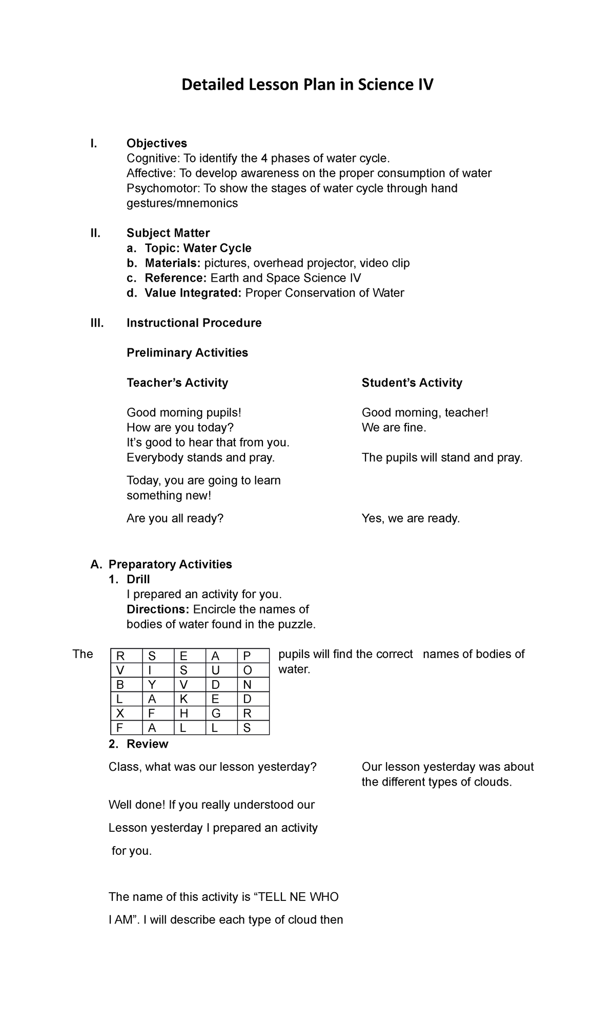 Lesson PLAN Science 4 - Detailed Lesson Plan in Science IV I ...