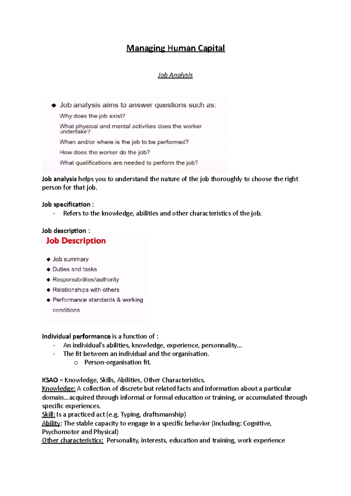 Managing Human Capital Course - Managing Human Capital Job Analysis Job ...