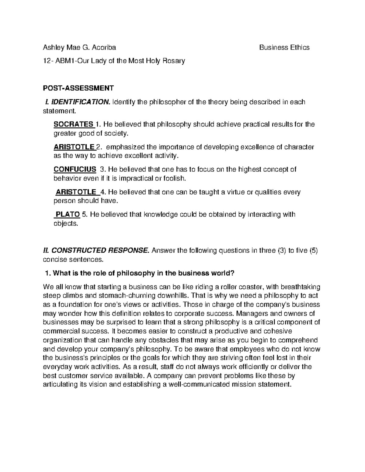 BUSINESS ETHICS MODULE 4 - Ashley Mae G. Acoriba Business Ethics 12 ...