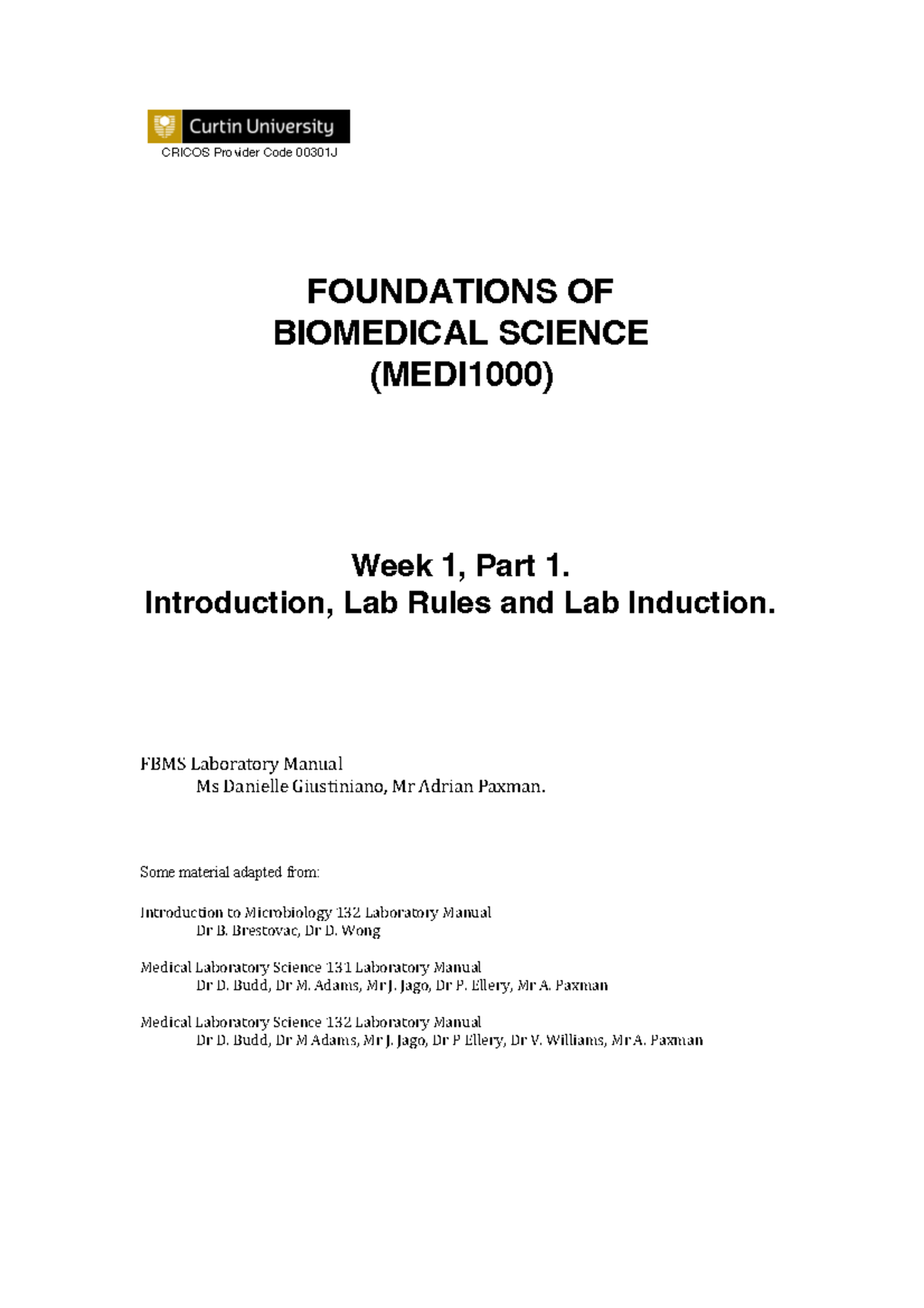 Wk 01 Part 1 FBMS Lab Induction and Safety - CRICOS Provider Code ...