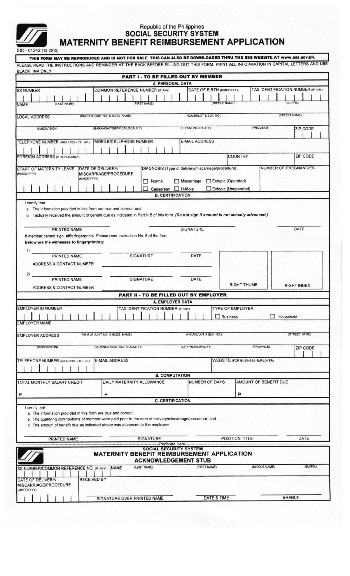 SSS Maternity Form - Form - Republic of the Philippines SOCIAL SECURITY ...