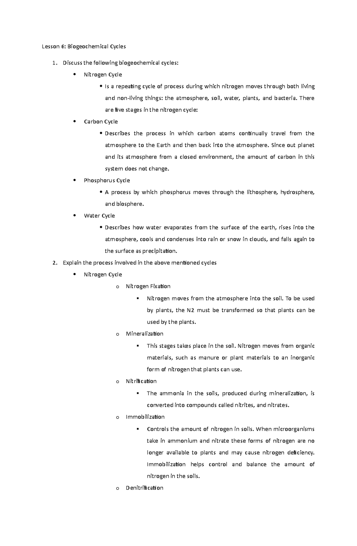 Biogeochemical changes - Lesson 6: Biogeochemical Cycles Discuss the ...