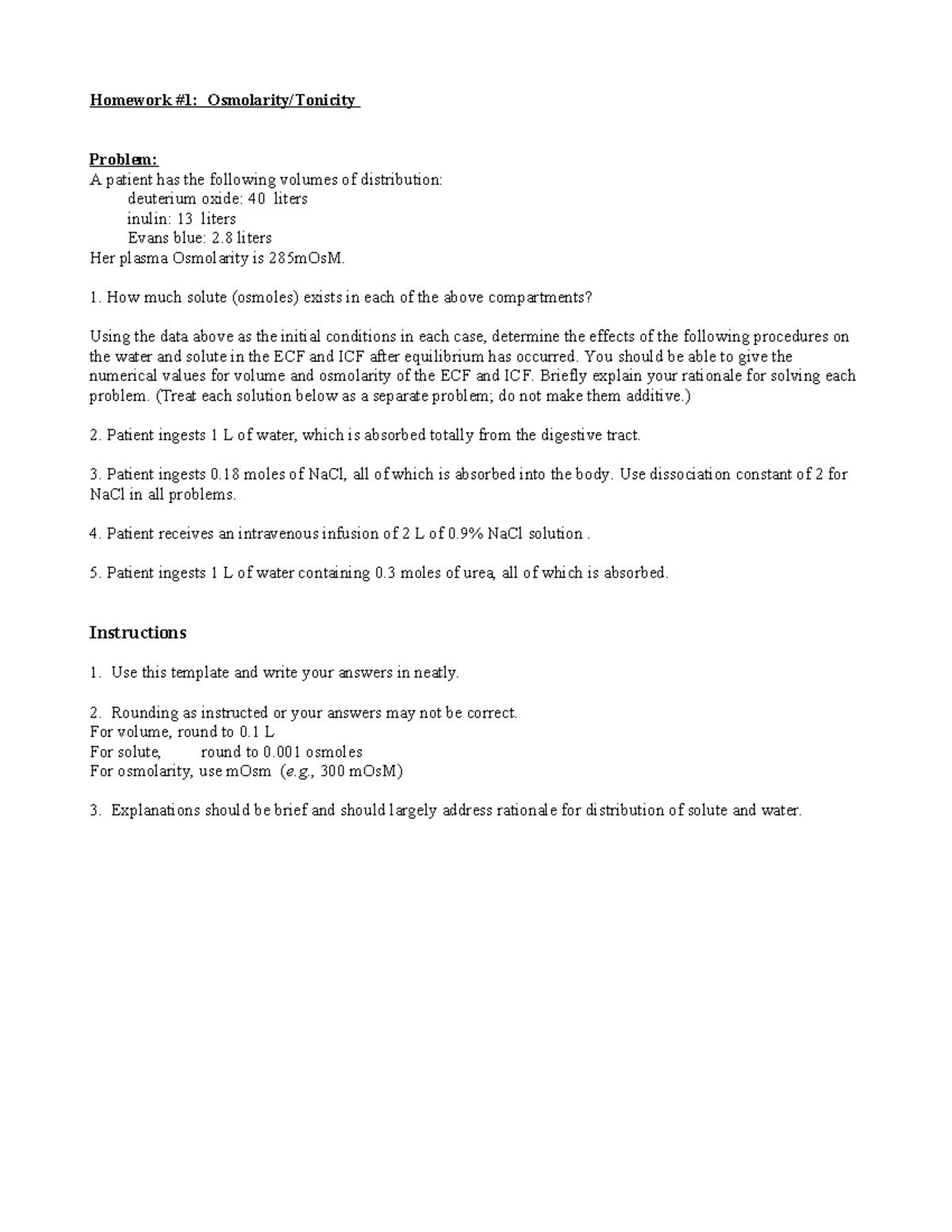 Homework 1 - Osmolarity - Homework #1: Osmolarity/Tonicity Problem: A ...
