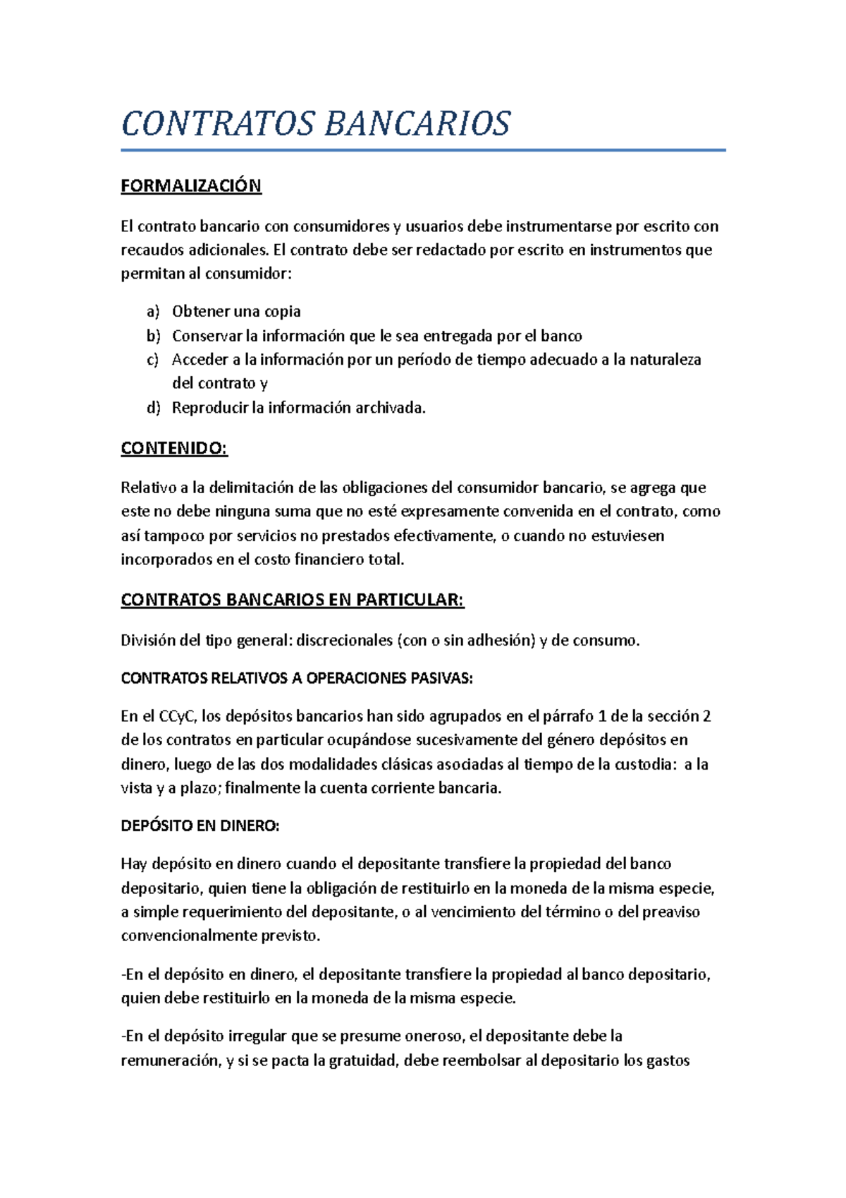 Contratos Bancarios - CONTRATOS BANCARIOS FORMALIZACIÓN El contrato ...