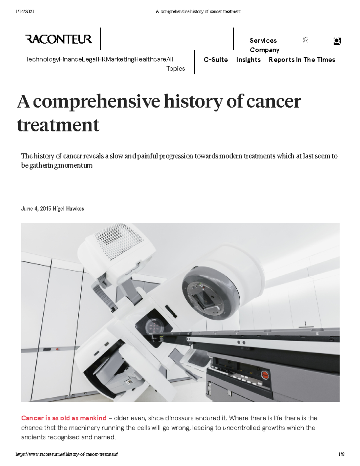 A comprehensive history of cancer treatment article for mandatory ...