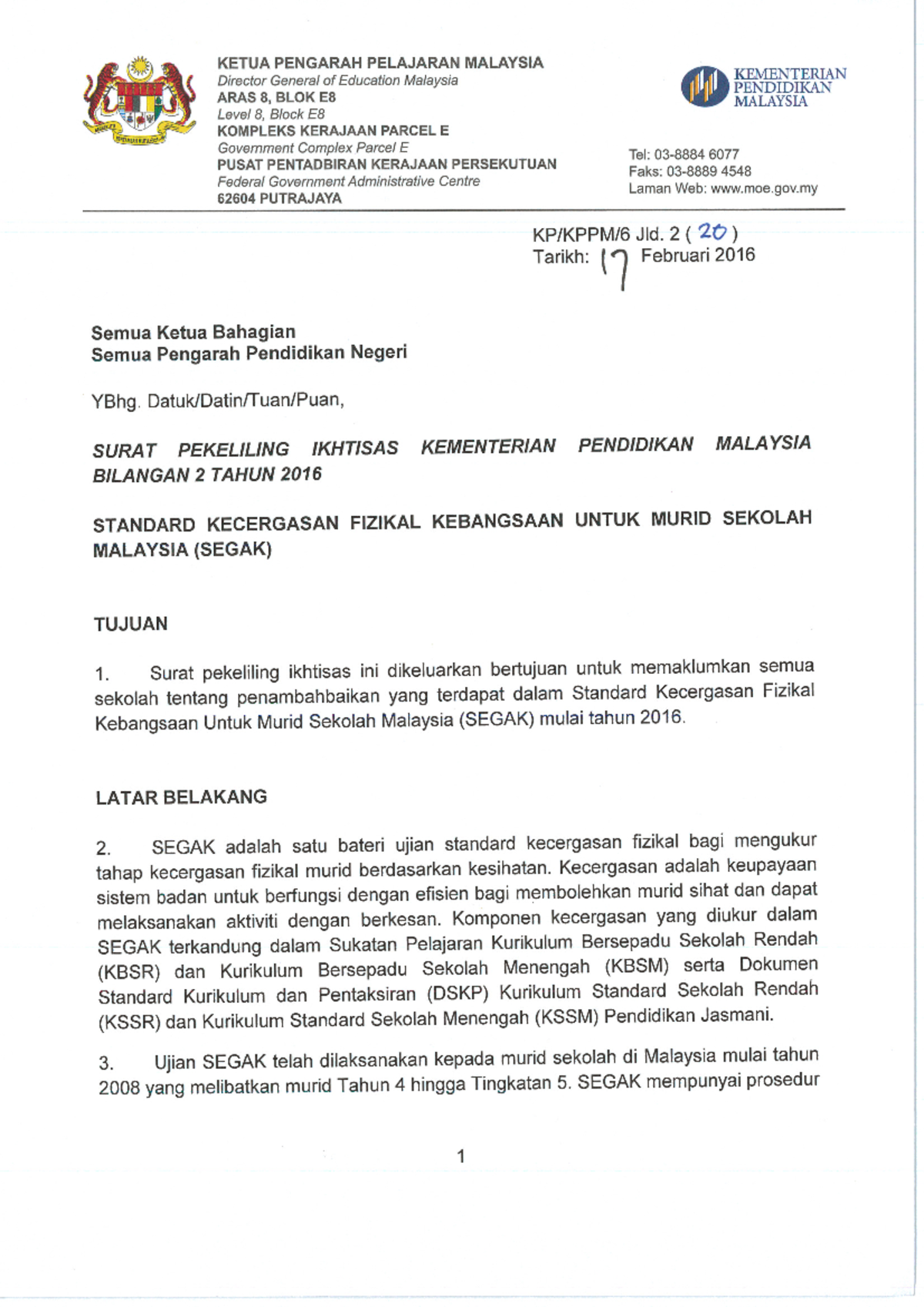 2.1 SPI Bil 2 2016 Segak - PEKELILING - KETUA PENGARAH PELAJARAN ...