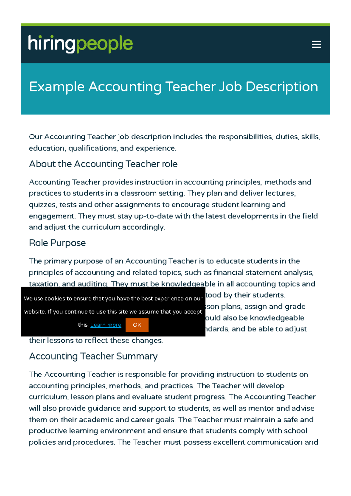 Example Accounting Teacher Job Description - Hiring People AI Job ...