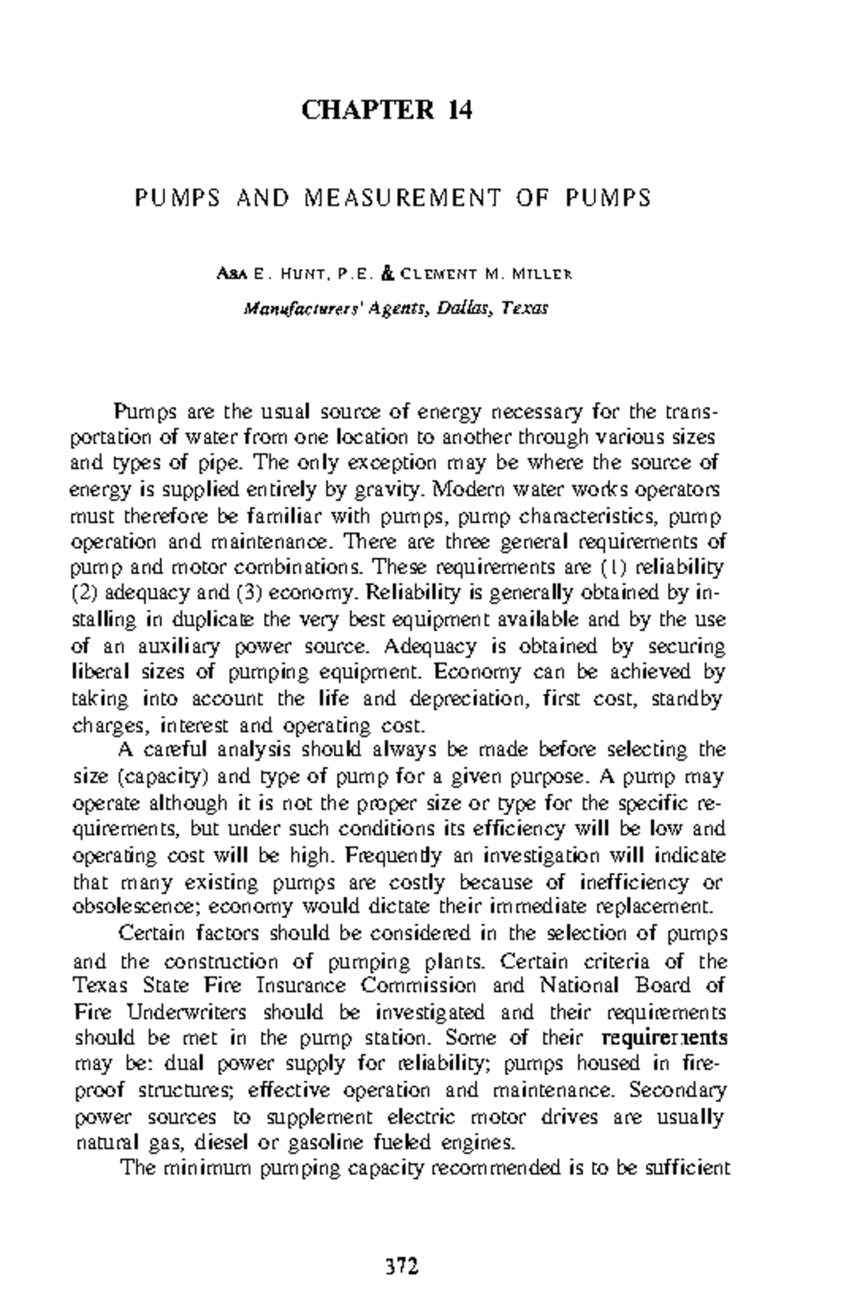 Pumps - aaa - CHAPTER 14 PUMPS AND MEASUREMENT OF PUMPS ASA E. HUNT, P ...