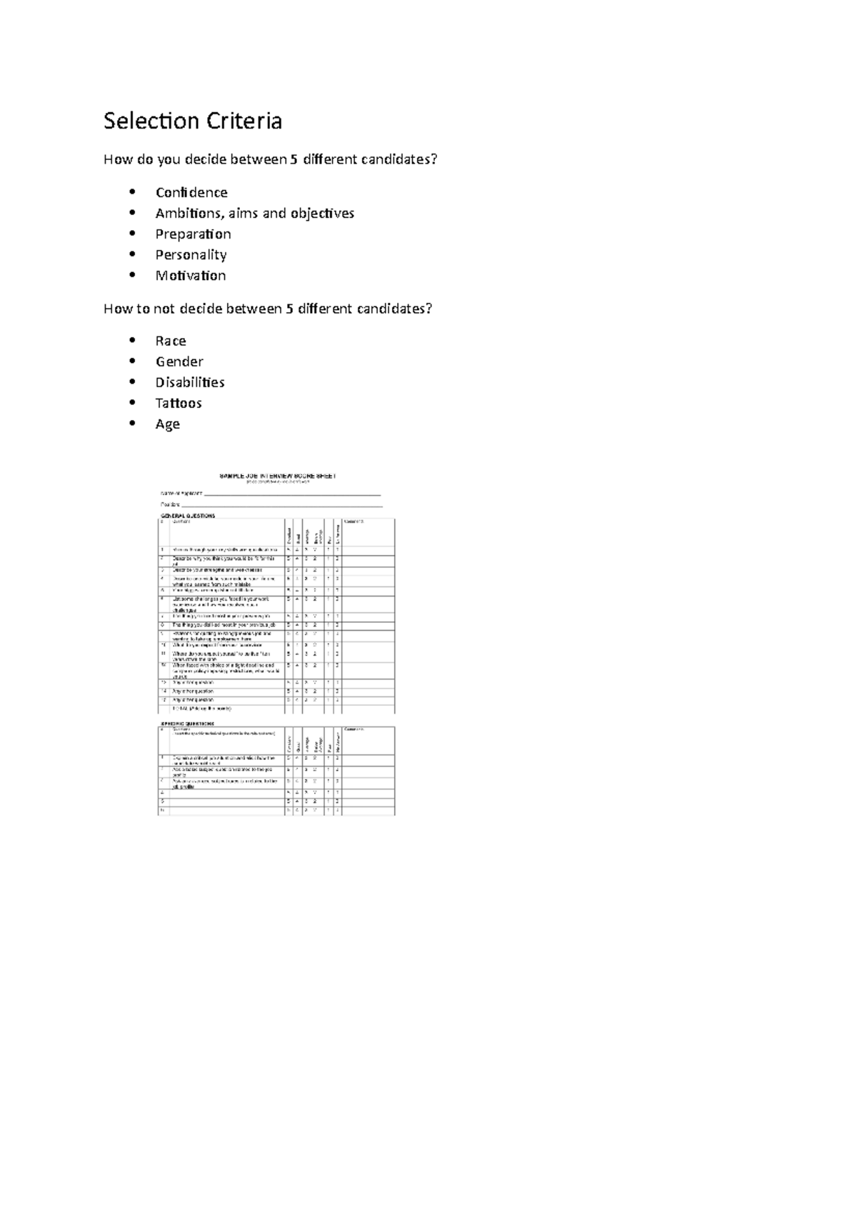 Selection processes - Selection Criteria How do you decide between 5 ...