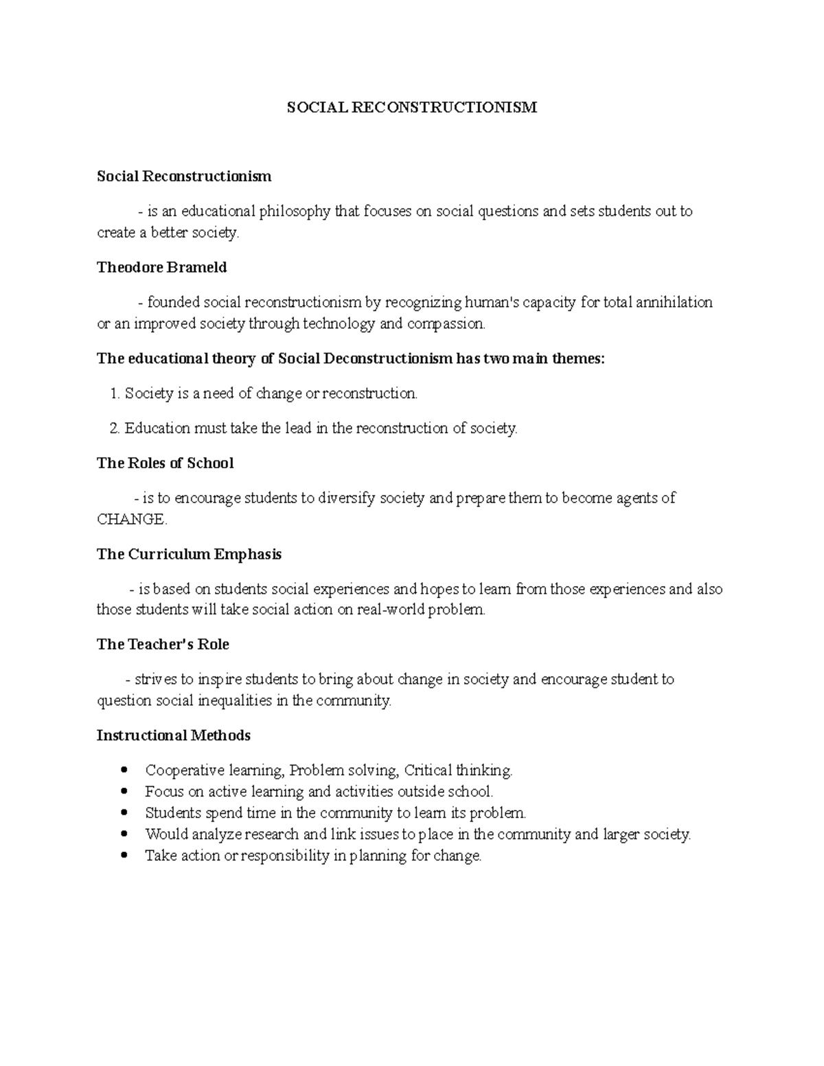 Social Reconstructionism - SOCIAL RECONSTRUCTIONISM Social ...