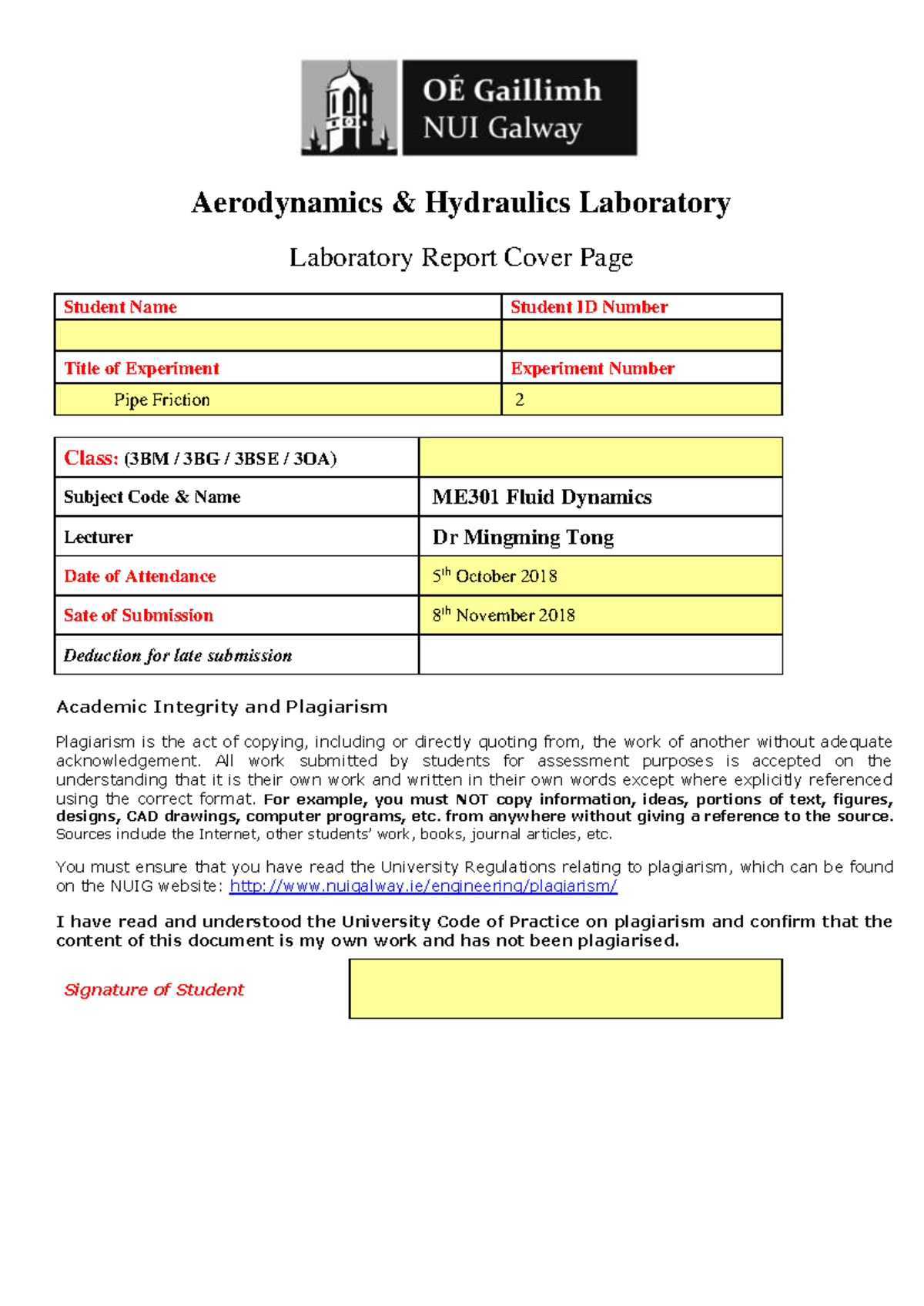 ME301 Pipe Friction Lab - Aerodynamics & Hydraulics Laboratory ...
